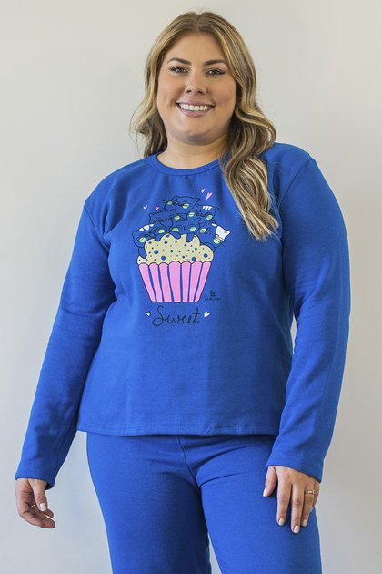 Conjunto Moletom Peluciado Feminino Plus Size de Algodão BeBlast Conjunto Moletom Peluciado Feminino Plus Size de Algodão BeBlast